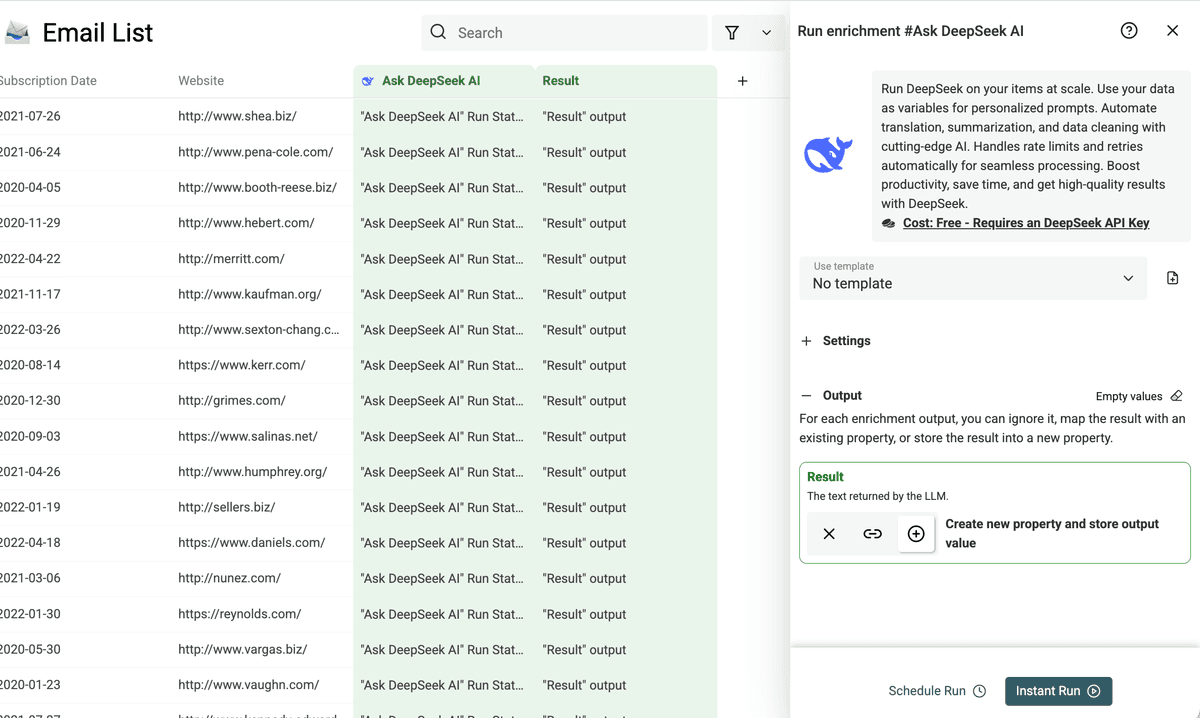 Run DeepSeek AI on Excel/CSV lines - In Bulk - Datablist