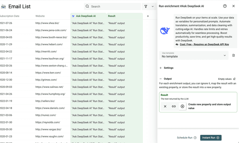 Run DeepSeek AI on Excel/CSV lines - In Bulk - Datablist