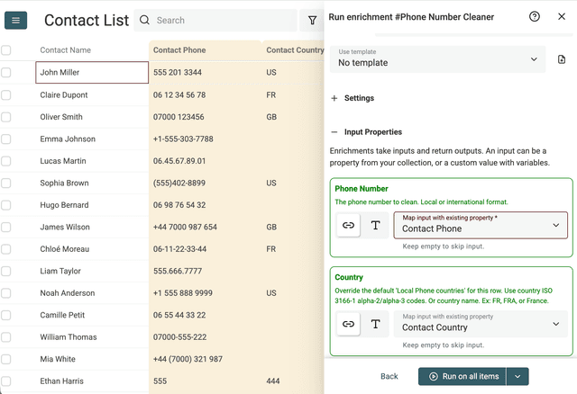 Clean phone numbers from a Excel/CSV file - In Bulk - Datablist