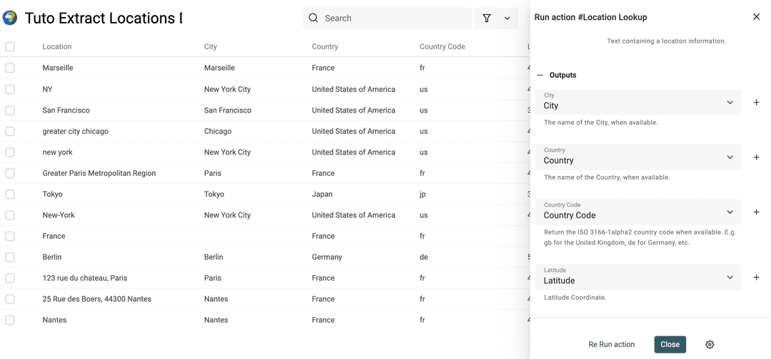 How to extract the City and Country from a list of addresses