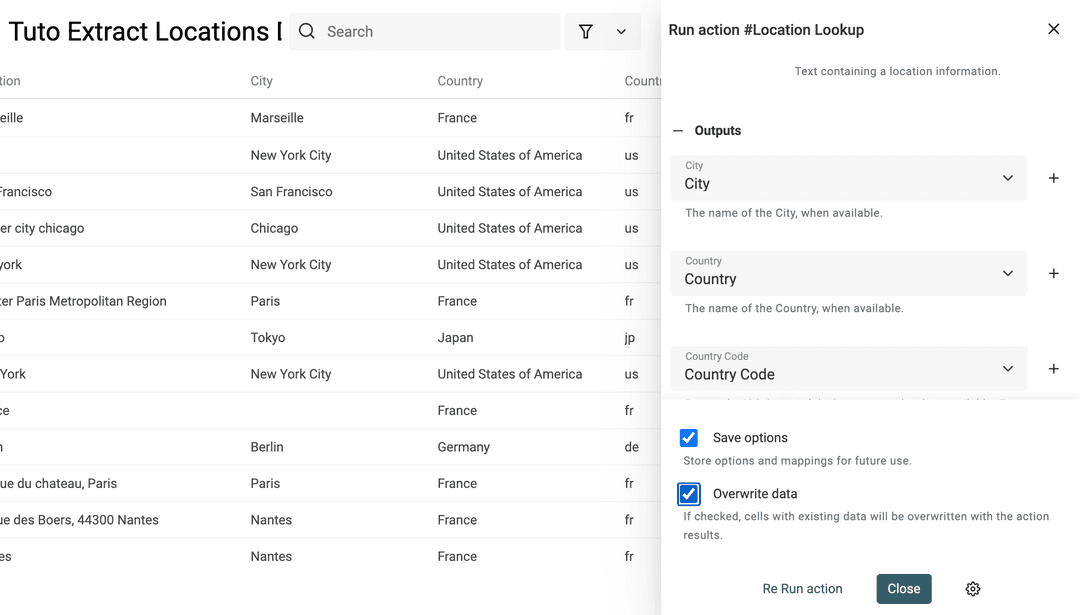 How to extract the City and Country from a list of addresses