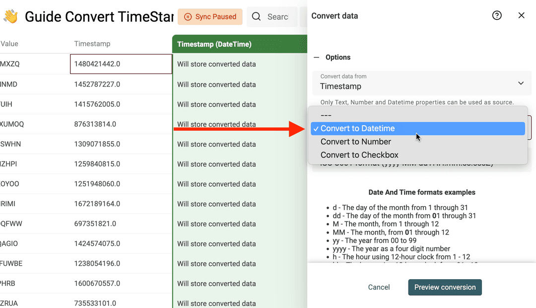 How to convert a CSV timestamp column to DateTime format? - Datablist - Datablist