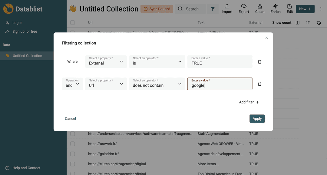 Extracy all URLs from a webpage - Datablist